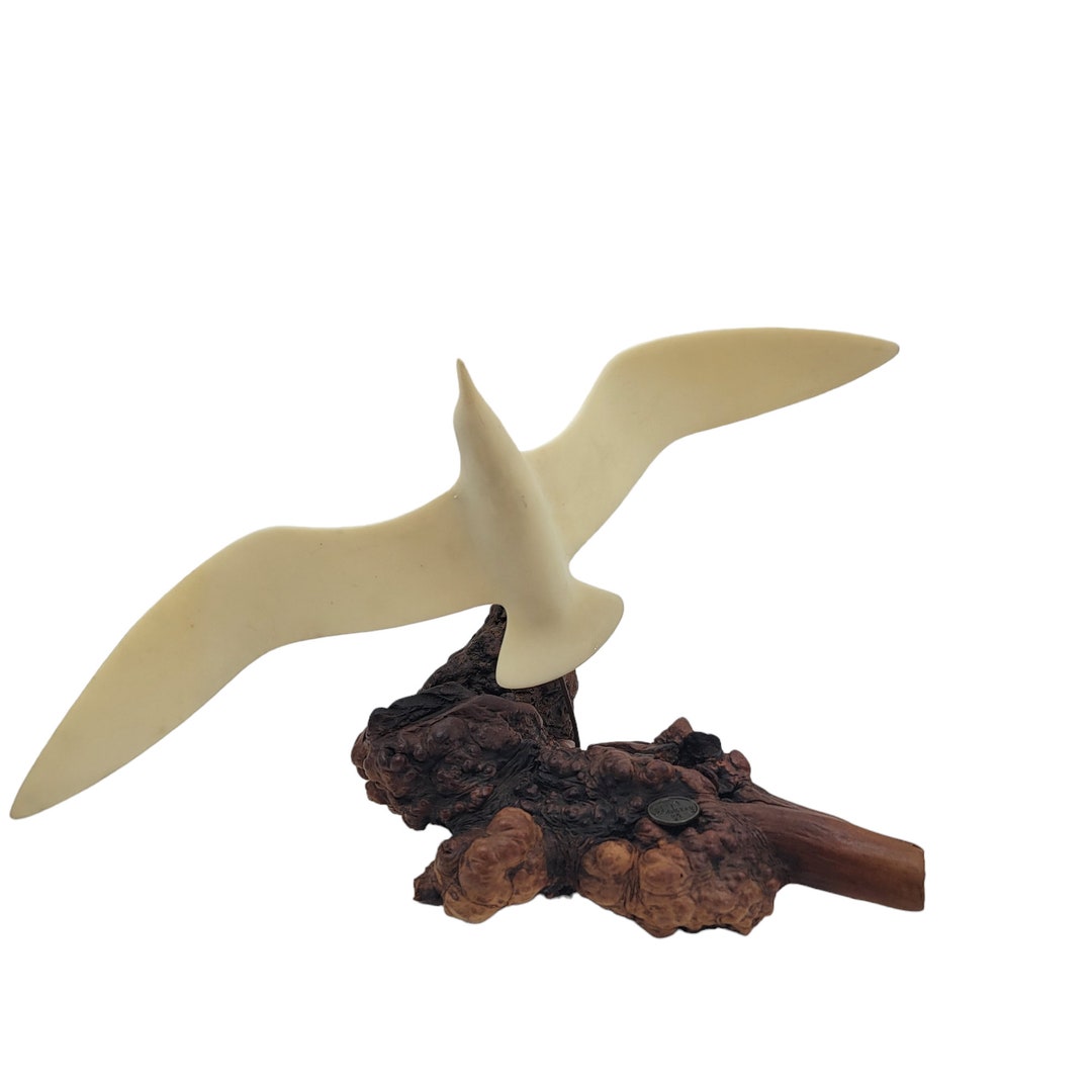 John Perry Pelican Bird in Flight Art Sculpture Figured Burl Wood Base ...