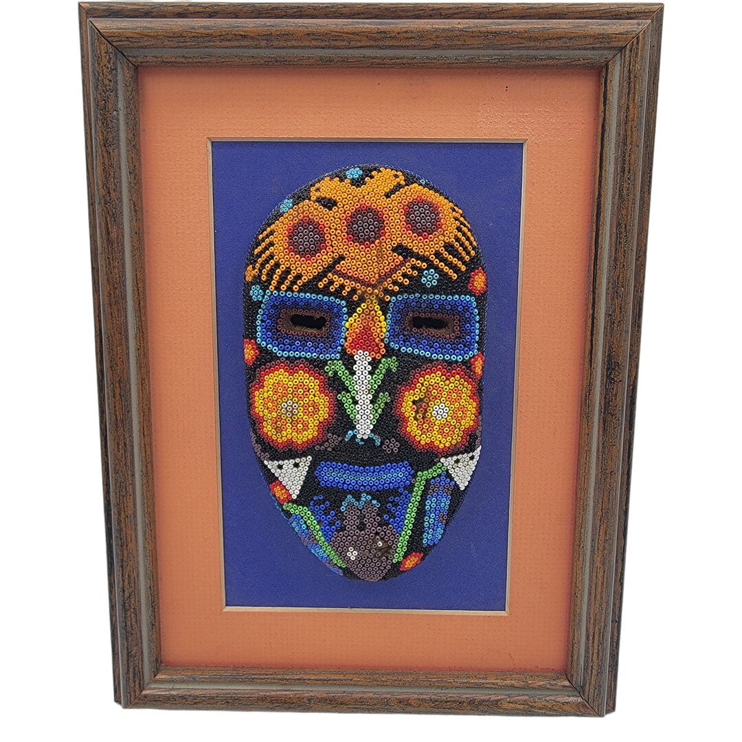 Mexican Huichol Hand Beaded Mask Framed - Etsy