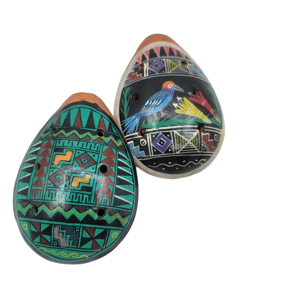 Peruvian Art Ocarina Whistle Clay Flute Hand Made Painted Musical ...