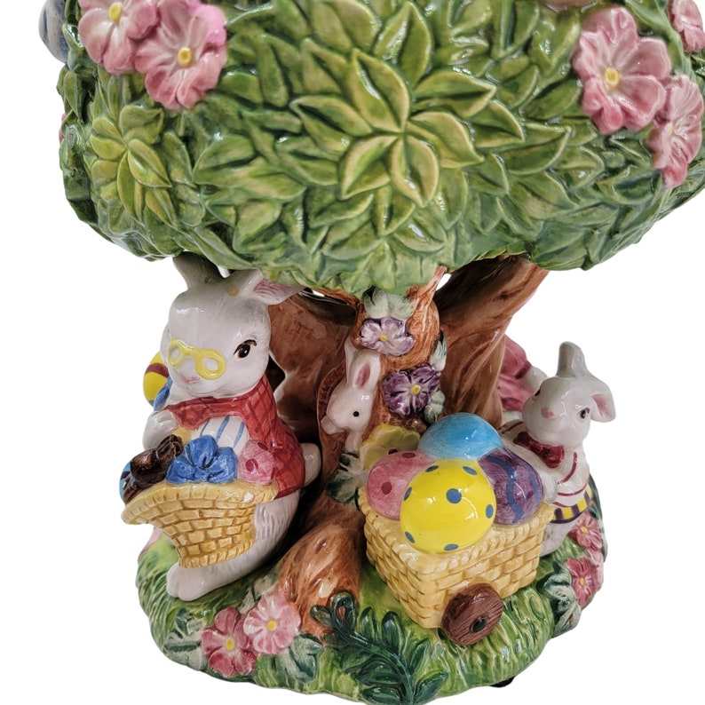 FITZ & FLOYD Busy Bunnies Easter Tree Cookie Jar Rabbits Eggs 1996 - Etsy