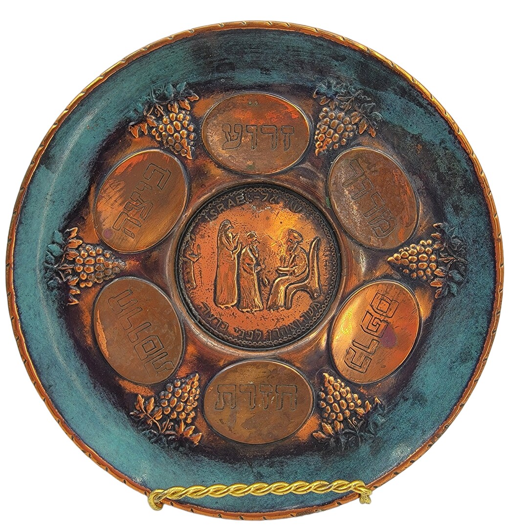 Antique Finish Copper Hand Hammered Enamel Passover Tray Plate ...