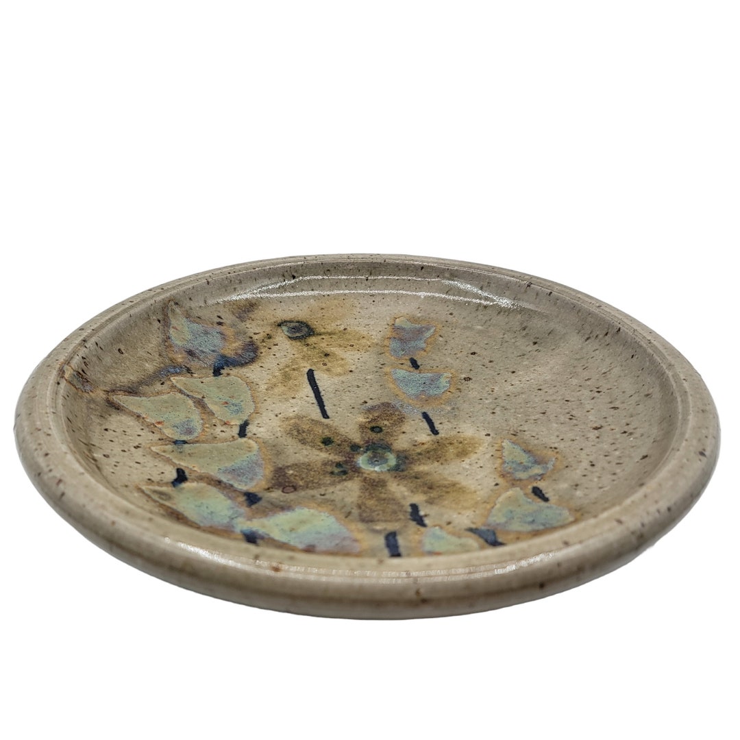 Vintage Glazed Stoneware Pottery Bowl Floral Abstract - Etsy