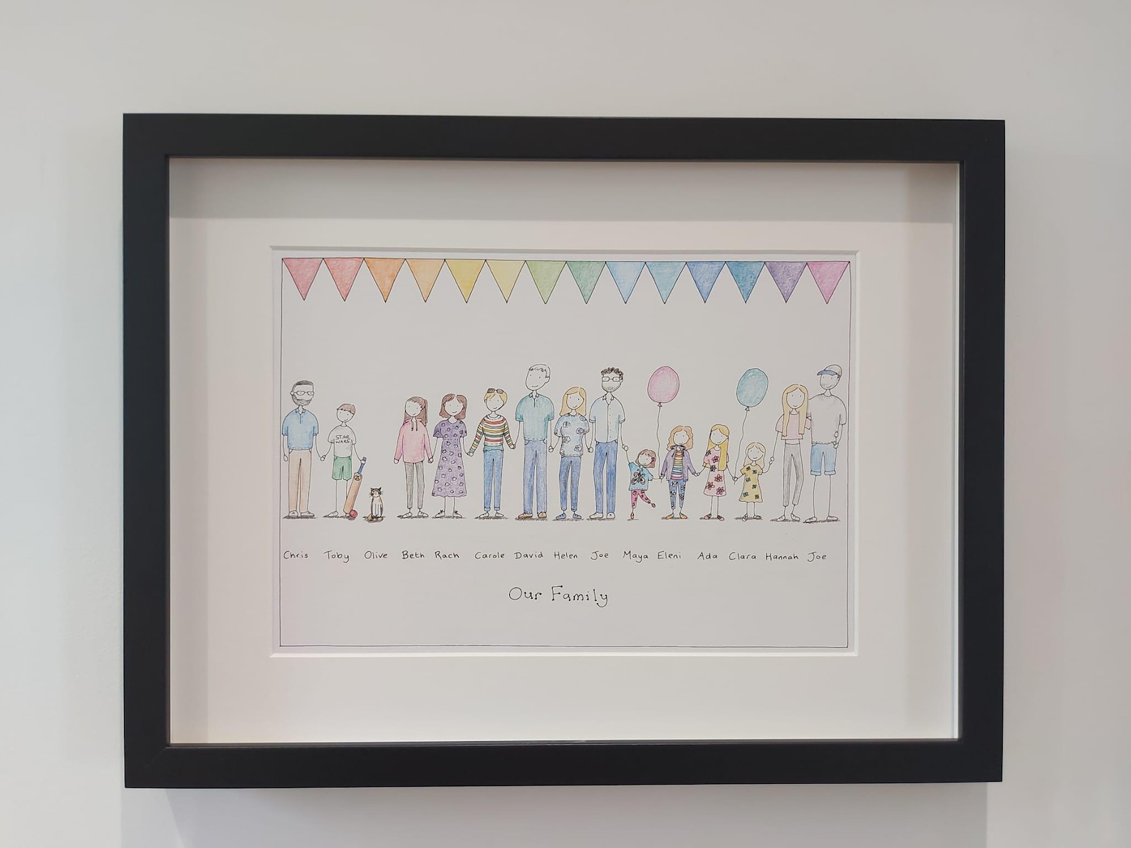 Hand Drawn Family Portrait: Custom Ink & Pencil Art, Framed A3 Print ...