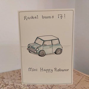 Vintage Mini Cooper Happy Birthday Card for Sons, Daughters Nieces ...