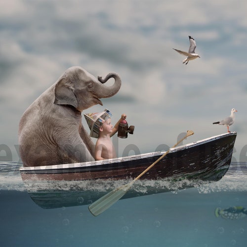 Elephant and Boat on the Sea Digital Background / Backdrop | Etsy