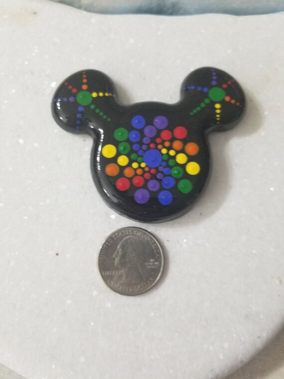 Rainbow Swirl Firework Mickey Shaped Mandala Painted Rock | Etsy