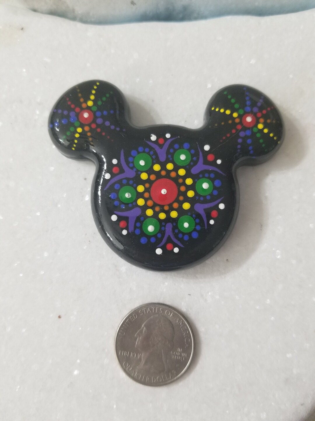 Rainbow Flower Firework Mickey Shaped Mandala Painted Rock Magnet. - Etsy