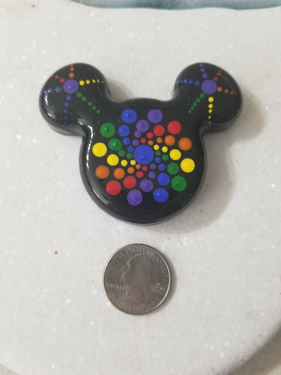 Rainbow Swirl Firework Mickey Shaped Mandala Painted Rock | Etsy