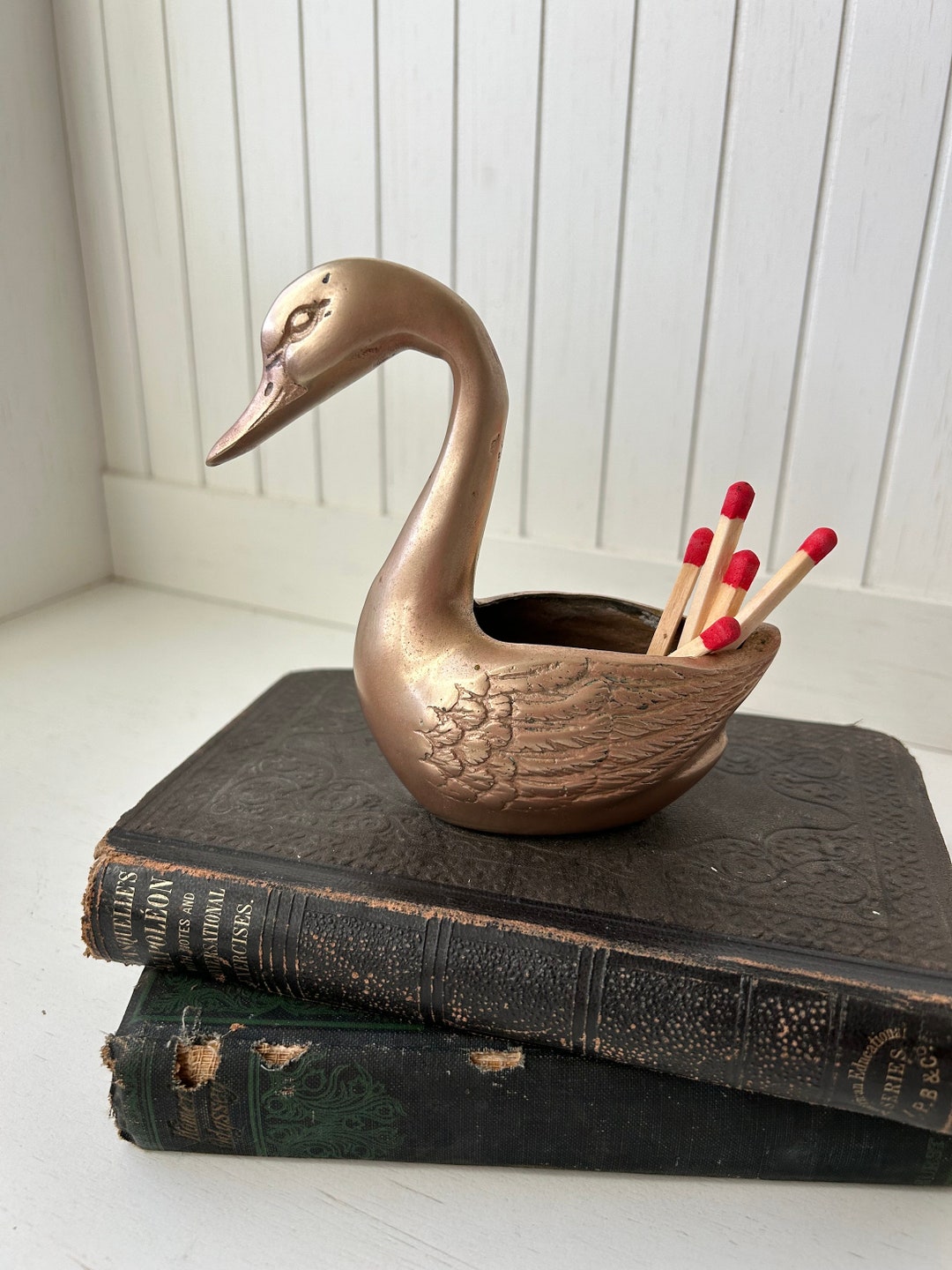 Vintage Brass Swan Matchstick Holder | Vintage Brass Swan | Brass Swan ...
