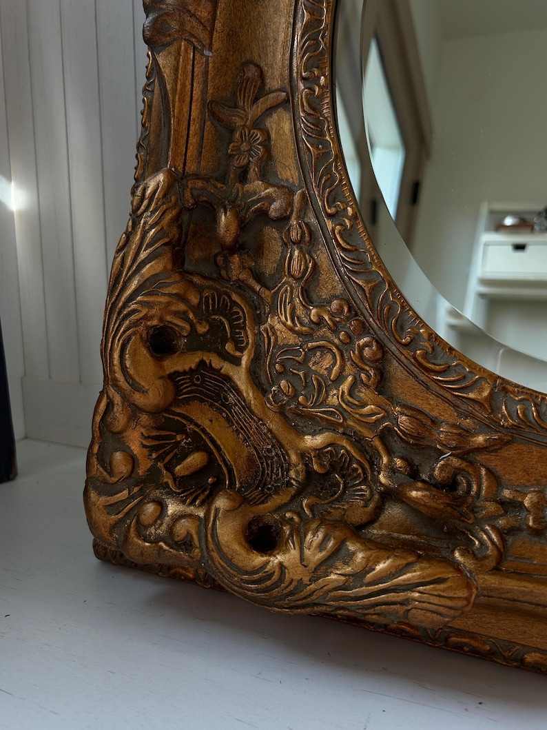 Vintage Victorian Style Ornate Gold Toned Oval Mirror | Square Framed ...