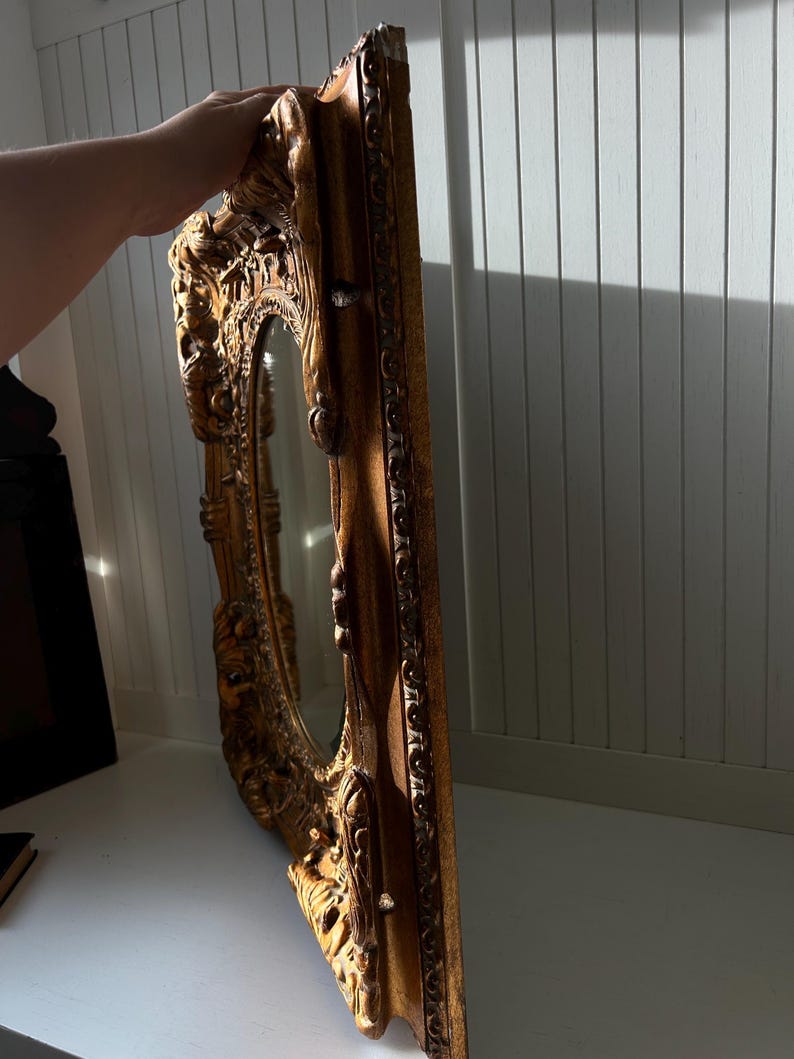 Vintage Victorian Style Ornate Gold Toned Oval Mirror | Square Framed ...
