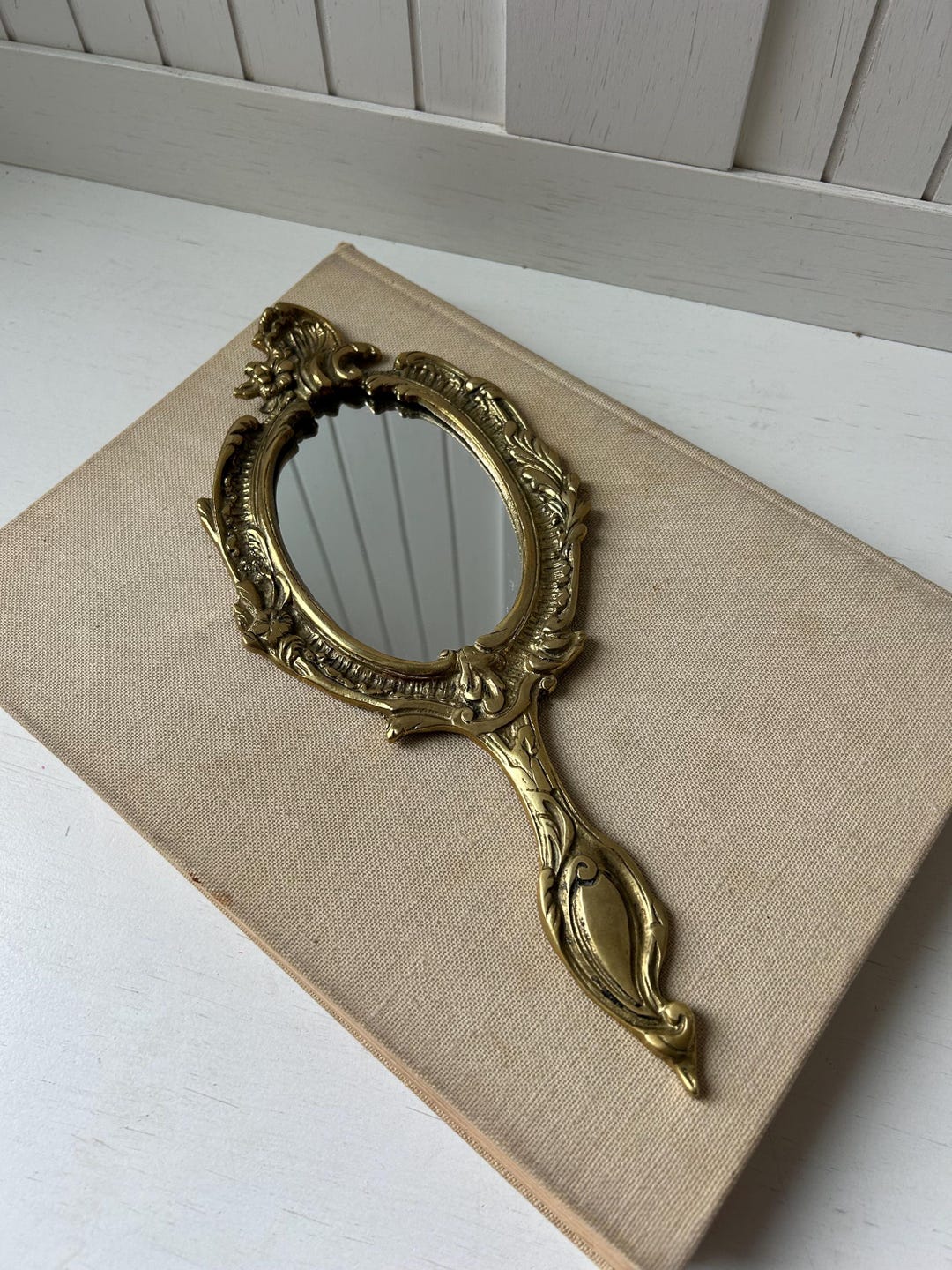 Vintage Gold Hand Mirror Ornate Brass Hand Mirror Vintage Small Hand ...