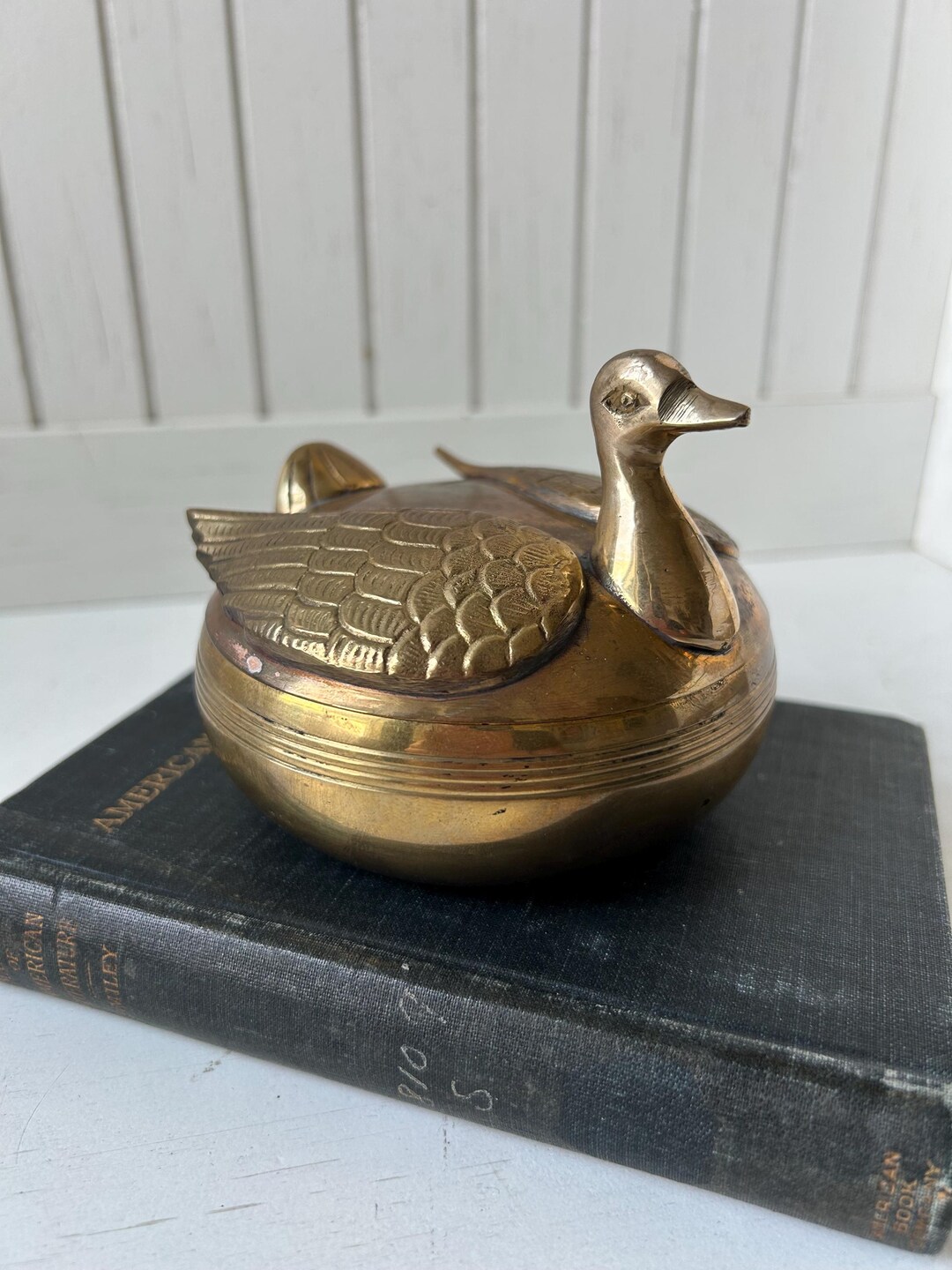 Vintage Brass Lidded Duck Trinket Dish | Brass Duck Lidded Jewelry ...