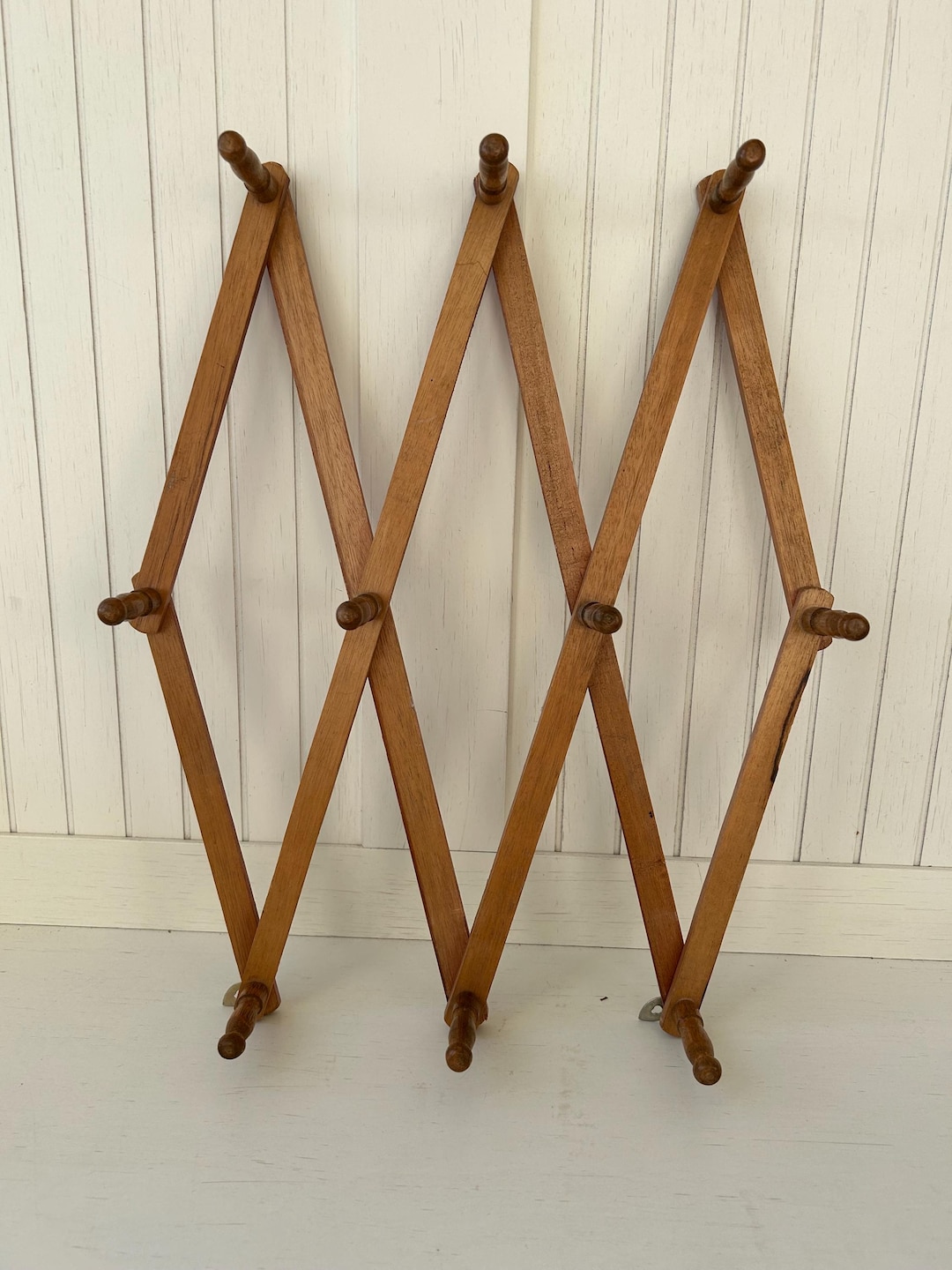 Vintage Wooden Peg Rack | Vintage Accordion Peg Rack | Vintage Mug ...