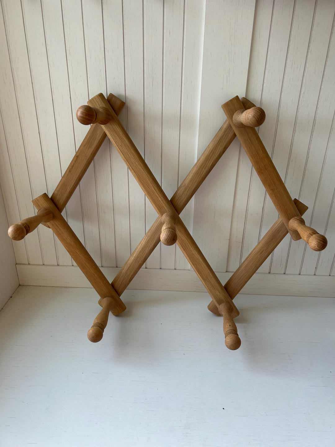 Chunky Vintage Wooden Peg Rack | Large Vintage Accordion Peg Rack ...