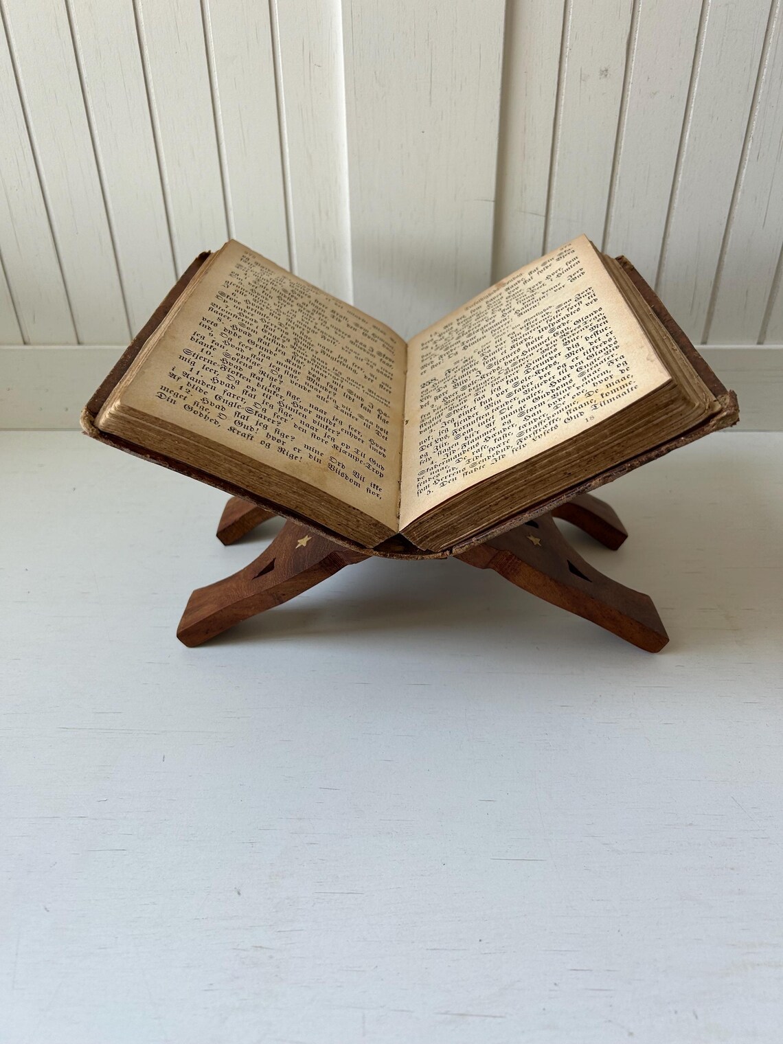 Carved Wood Brass Inlay Book Stand Vintage Recipe Holder Made in India ...