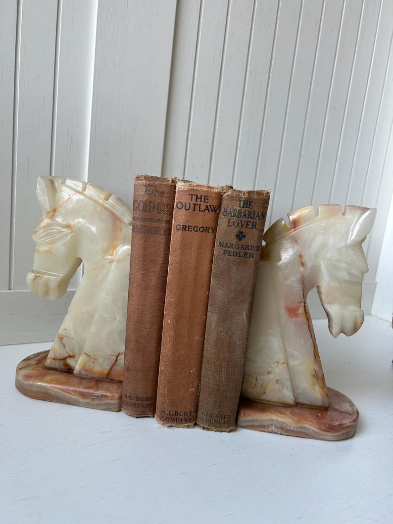 Vintage Alabaster Horse Bookends | Vintage Stone Bookends | Horse ...