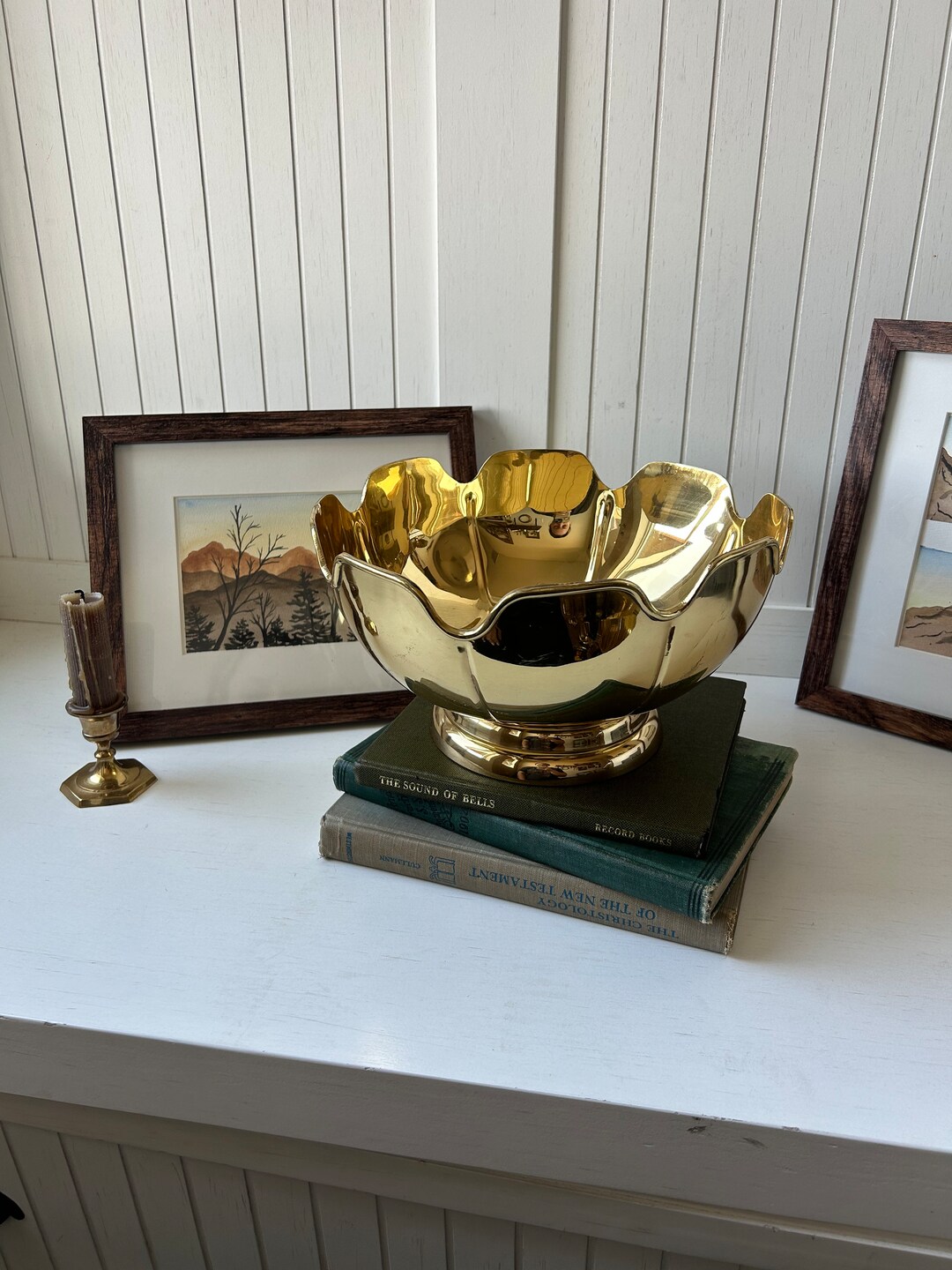 Vintage Brass Scalloped Pedestal Bowl Large Brass Bowl - Etsy
