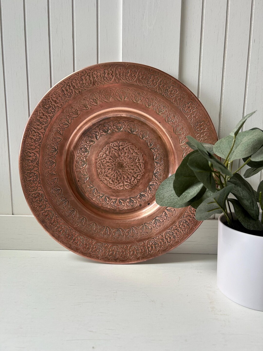 Vintage Floral Etched Copper Tray | Copper Tone Floral Tray | Hammered ...