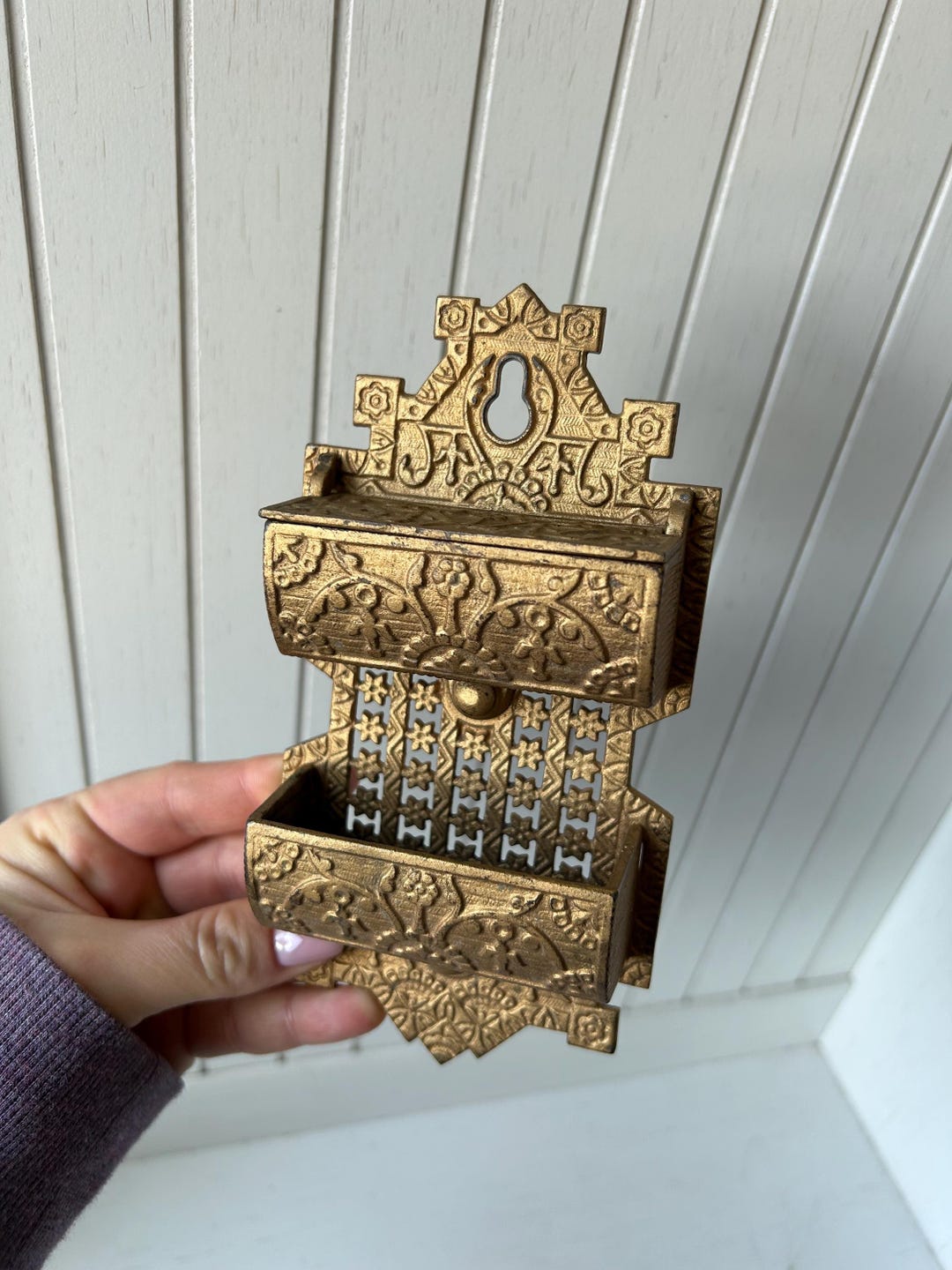Vintage Match Stick Holder | Cast Metal Match Holder | Vintage Ornate ...