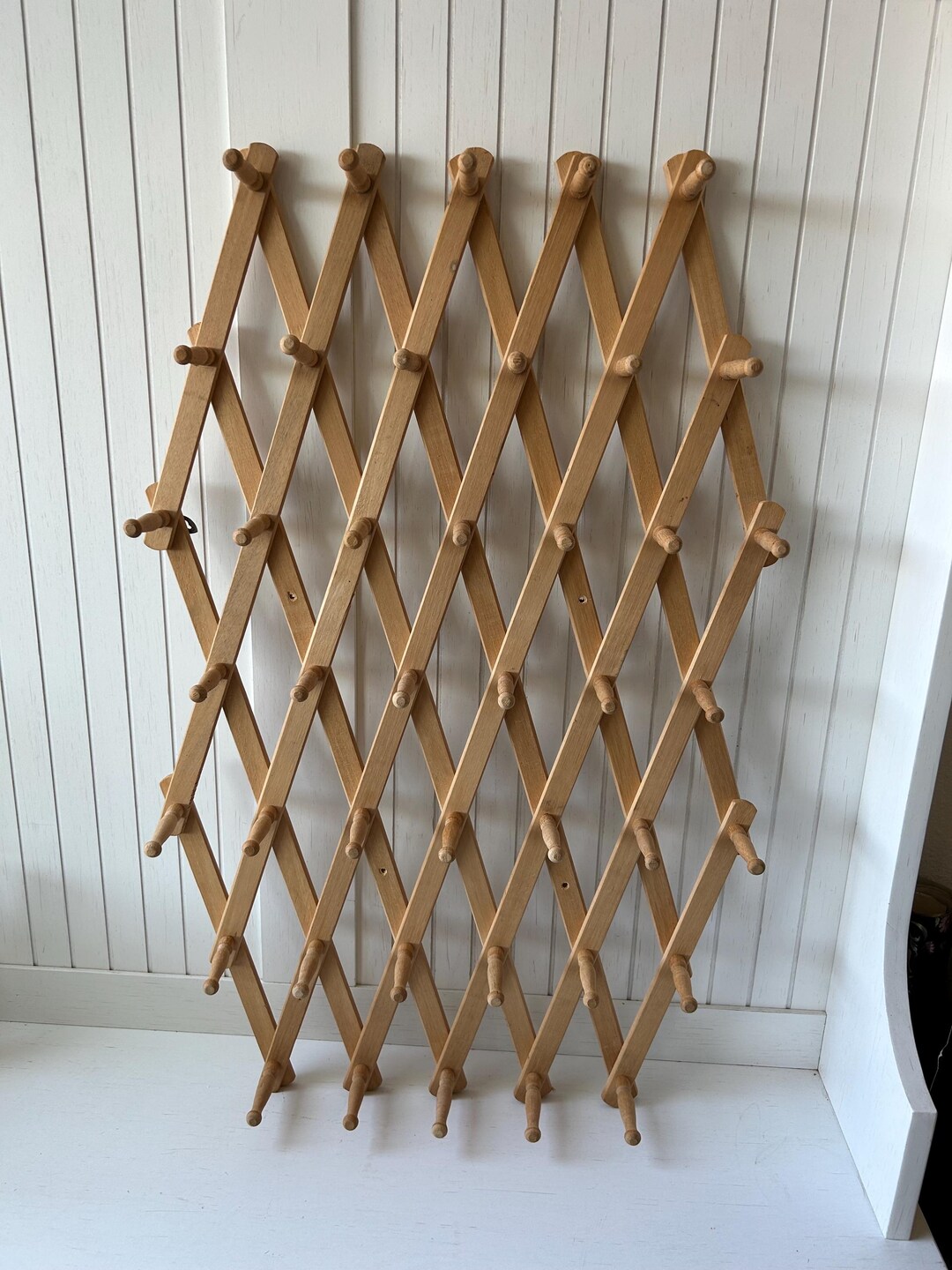 Large Vintage Wooden Peg Rack | Large Vintage Accordion Peg Rack ...