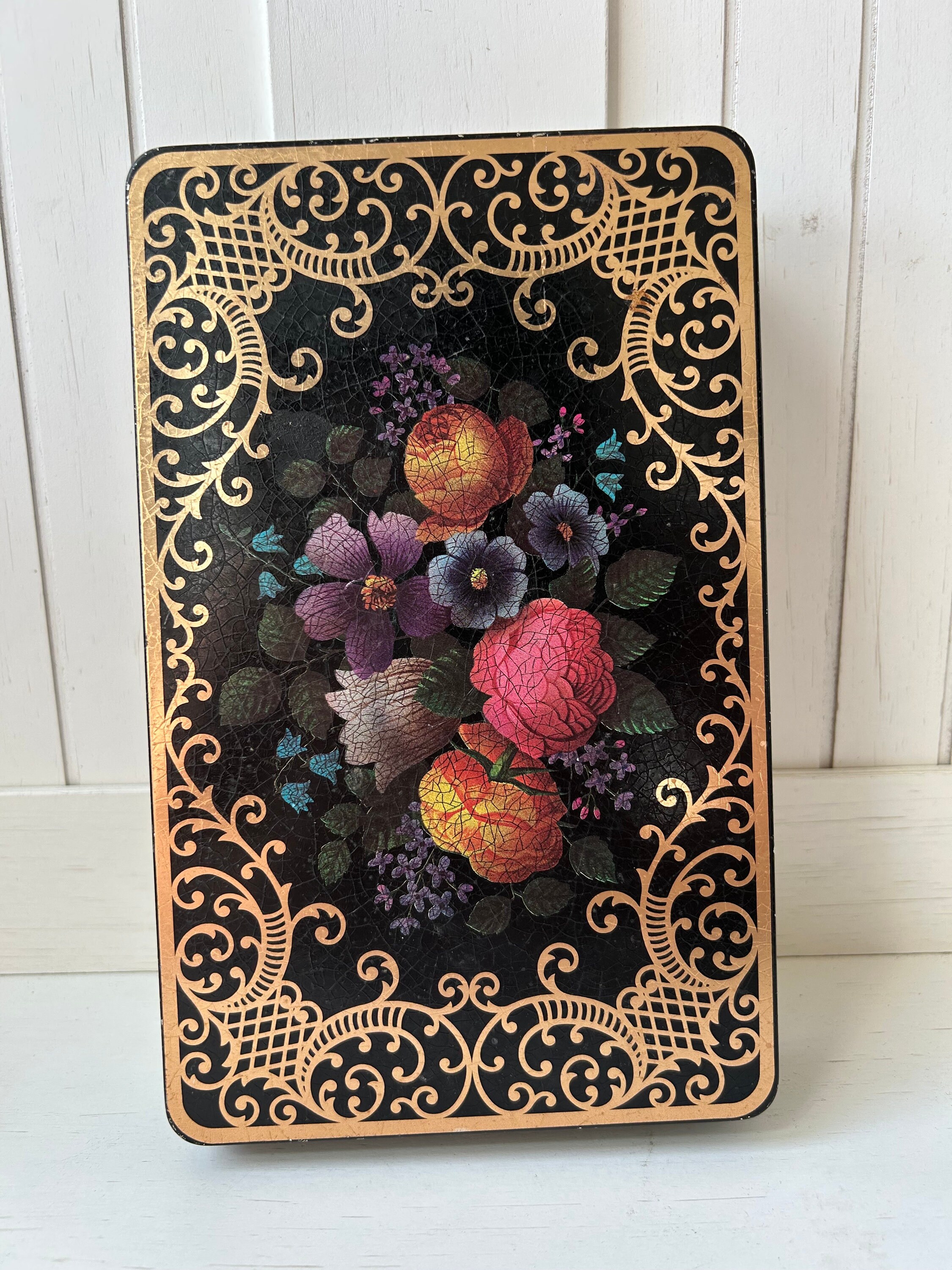 Vintage Moody Floral Tin Coffin Style Tin Floral Tin Moody Floral Box ...