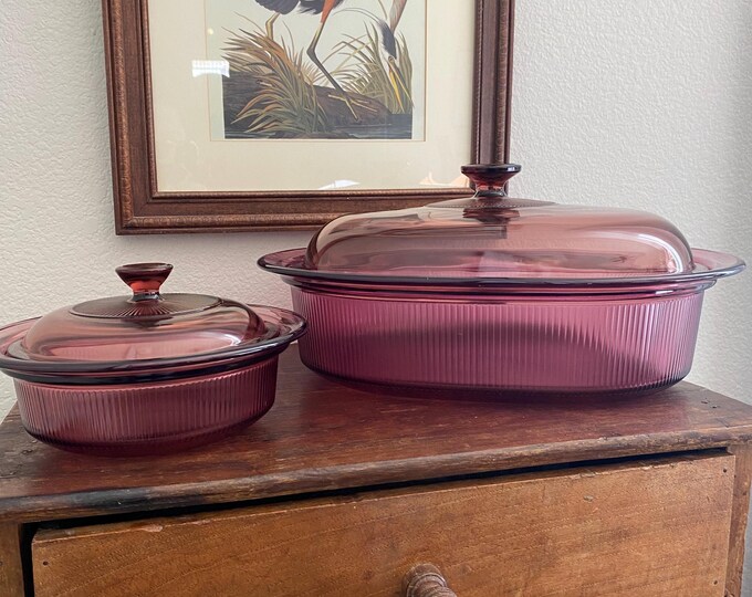 Vintage Cranberry Corning Ware Pyrex VISION Roaster & Casserole Dish ...