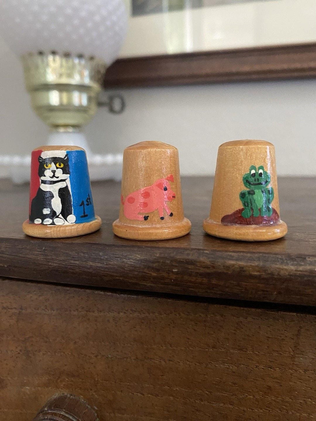 Vintage 1980s Wood Thimbles Hand Painted Folk Art Wooden Thimble Set of ...
