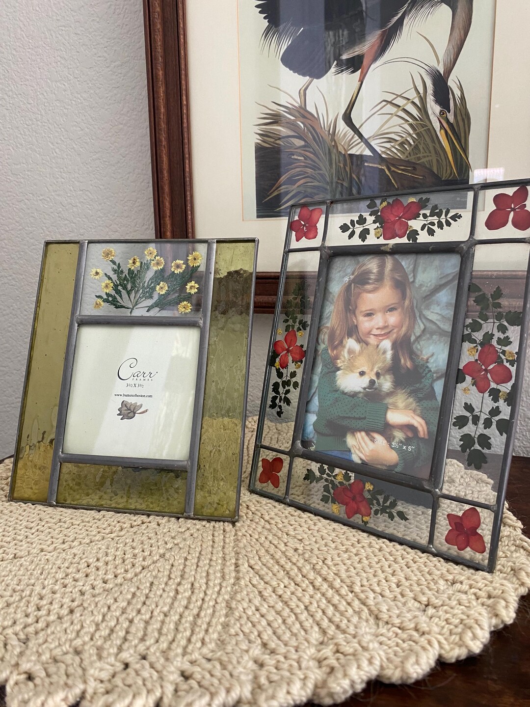 Vintage Pressed Flower Glass Frame Set 3.5"x5" Glass Picture Frames ...