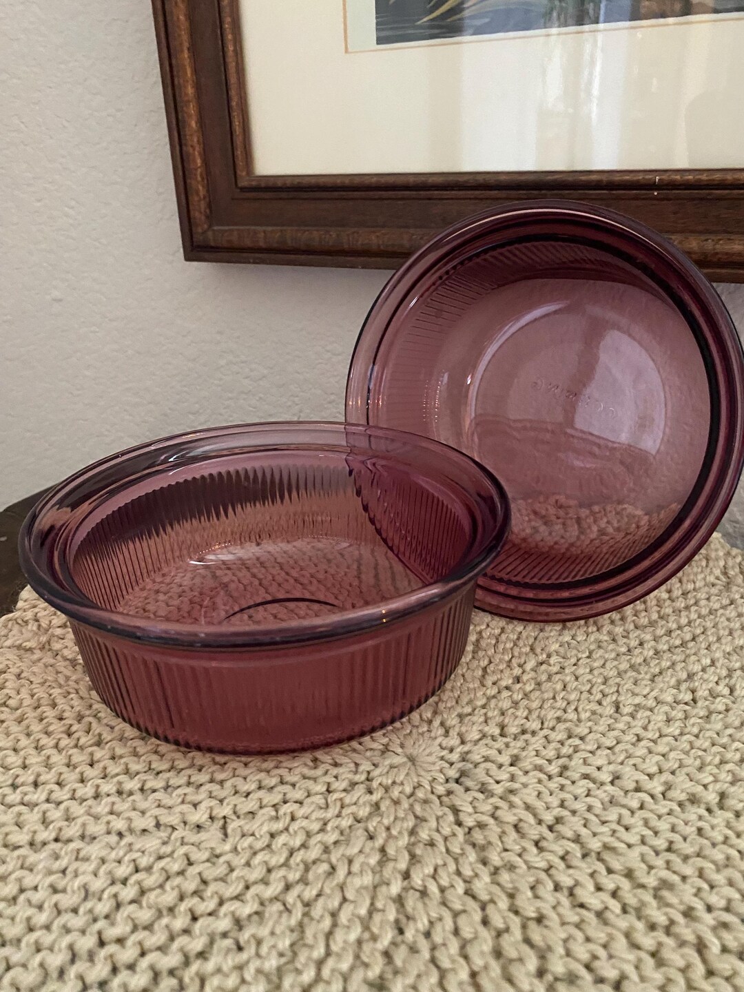 Vintage Visions Corning Ware Cranberry Pyrex Glass Ribbed Bowls 1 Pint ...