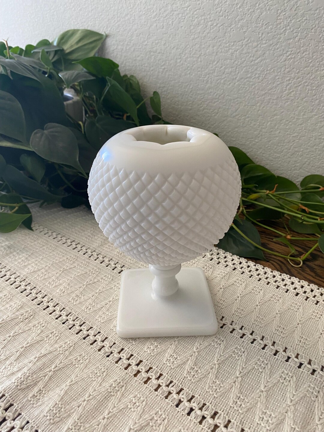 Vintage Milk Glass Vase Westmoreland English Diamond Point Milk Glass ...