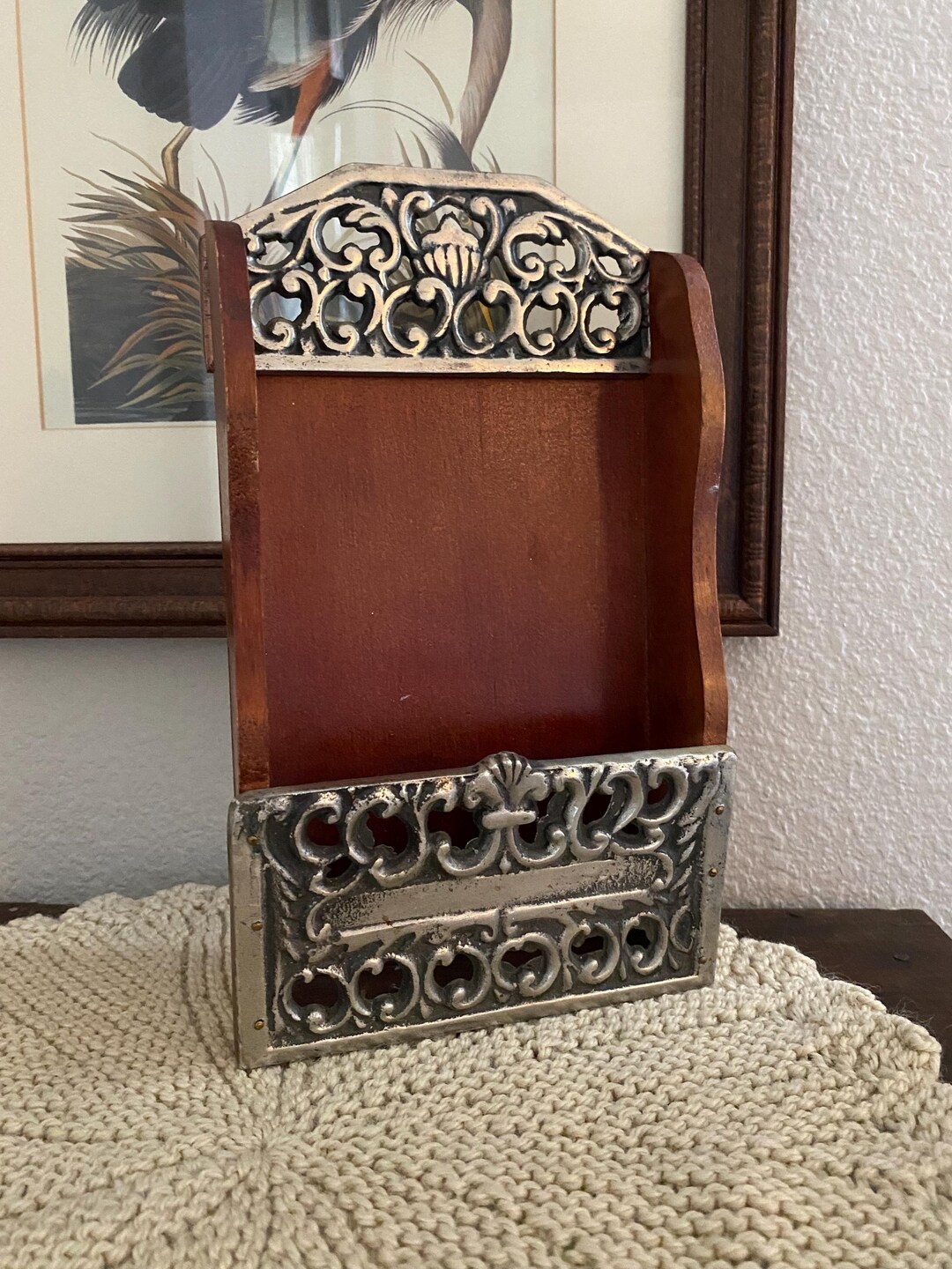 Vintage Mail Organizer Wood Cast Aluminum Scroll Detail Victorian Style ...