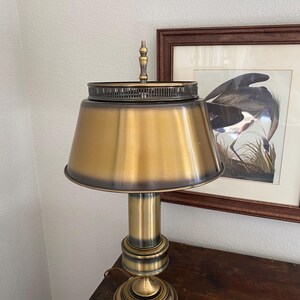 Vintage 60s Heyco Brushed Brass Table Lamp Bouillotte Style Metal Shade ...