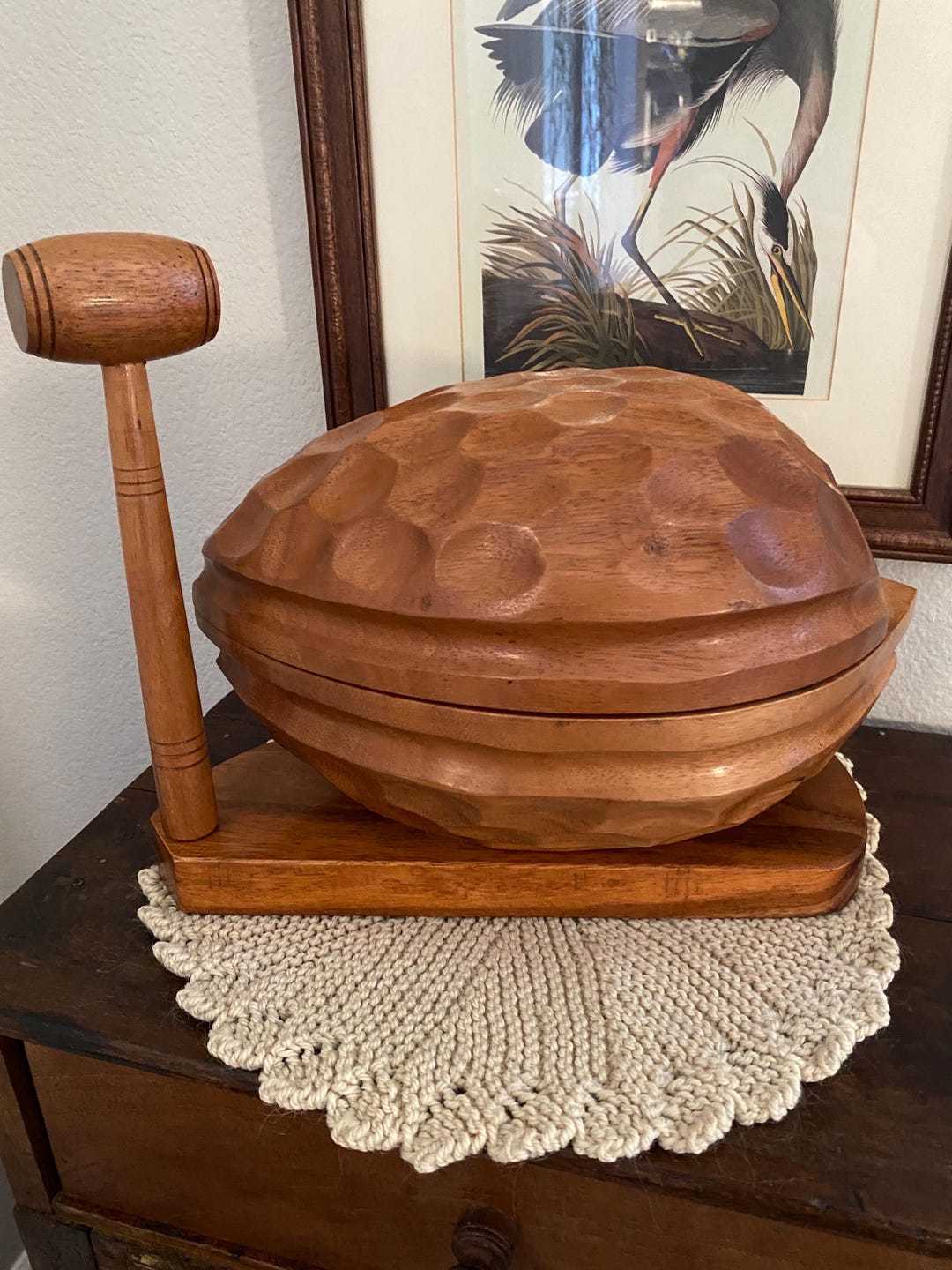 Vintage Midcentury Large Wood Nut Box Walnut With Mallet and ...