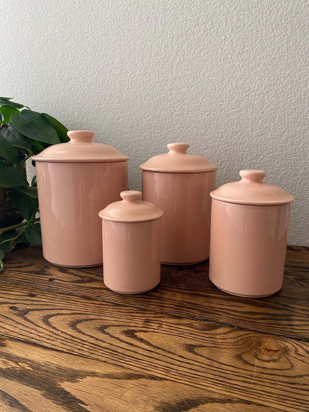 Vintage 1950s Ceramic Canister Set Made in Japan Peach Color Kitchen ...