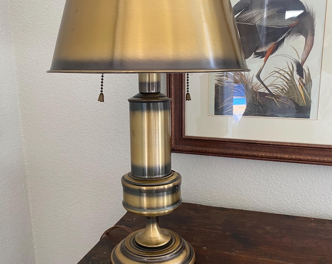 Vintage 60s Heyco Brushed Brass Table Lamp Bouillotte Style Metal Shade ...