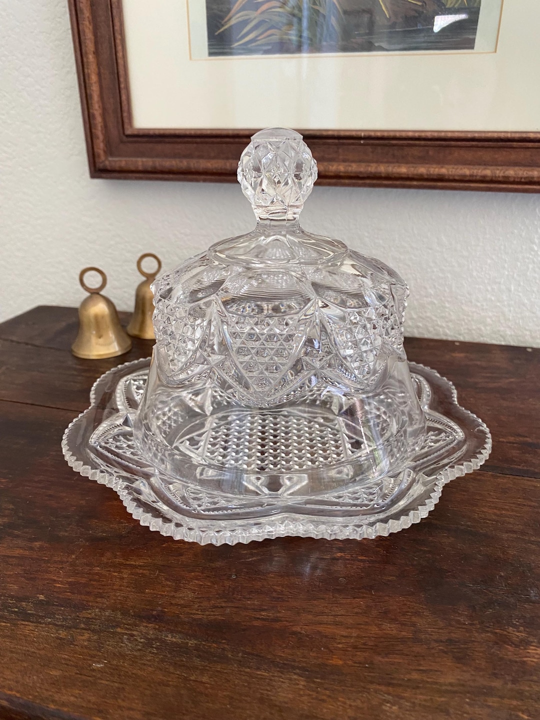 Vintage Cut Glass Butter Dish Glass Cloche Crystal Butter Dish George ...
