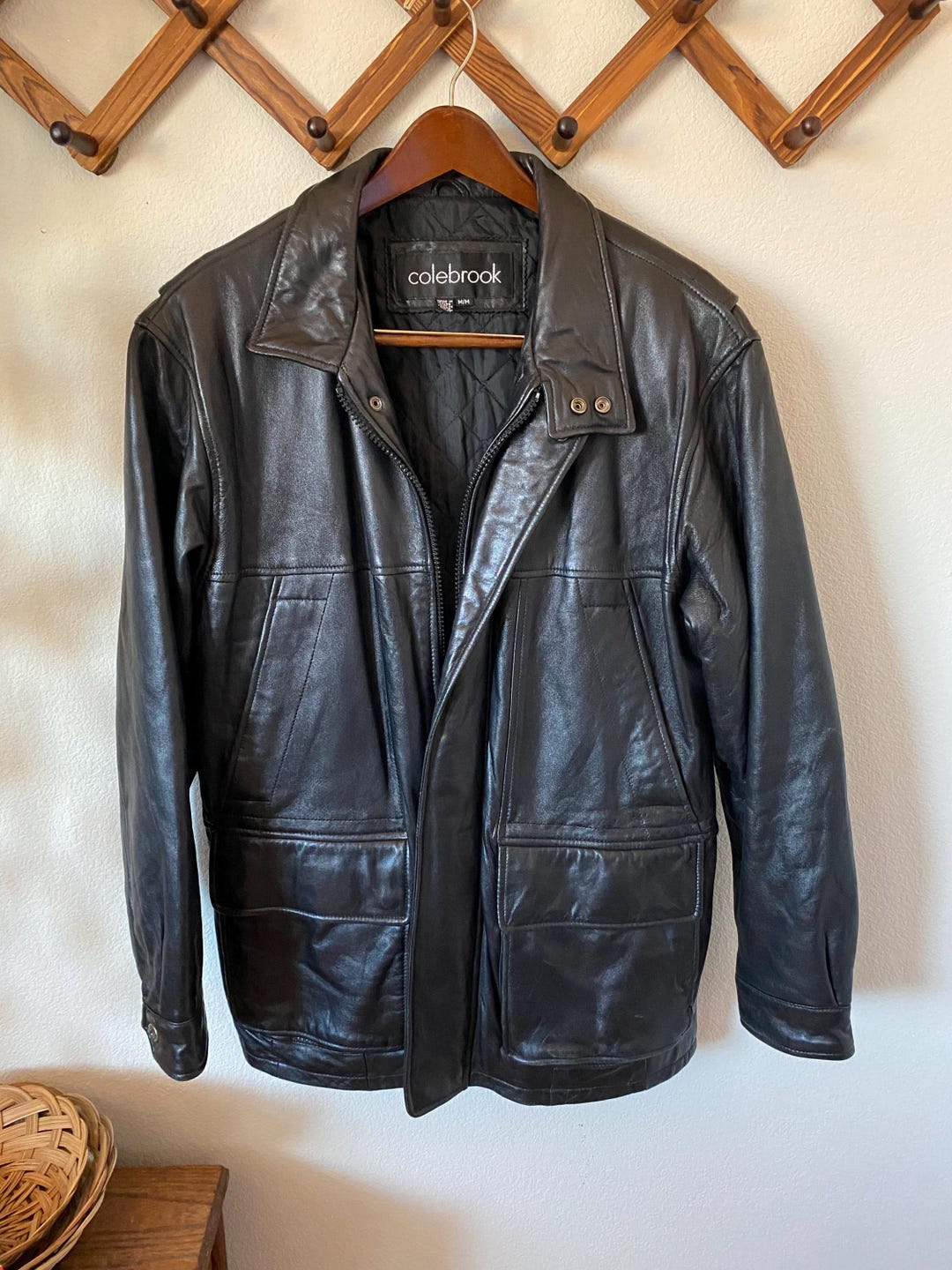 Vintage Colebrook Men's Black 100% Leather Long Sleeve Collared Jacket ...