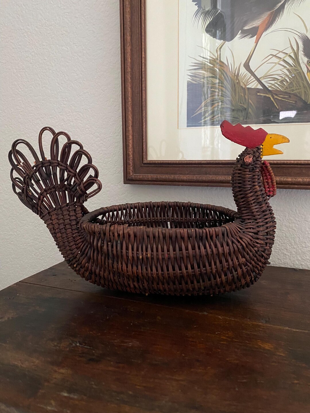 Vintage Woven Wicker Rooster Basket Planter Basket Farmhouse ...