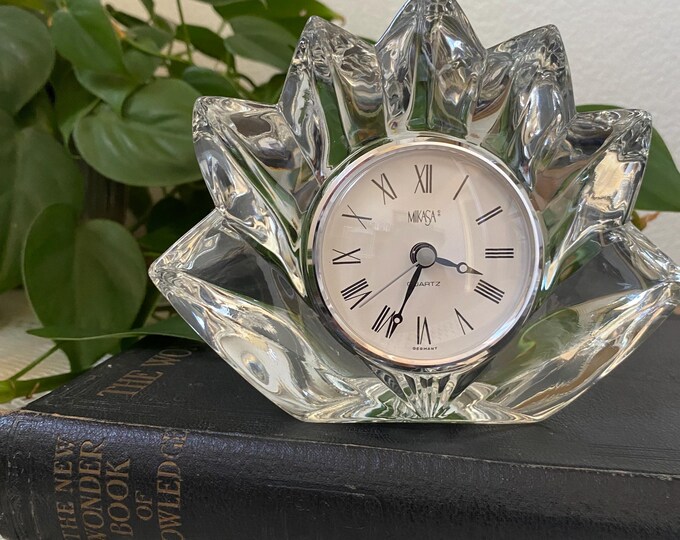 Vintage Mikasa Crystal Tabletop Clock Desktop Cut Glass Clock Floral ...