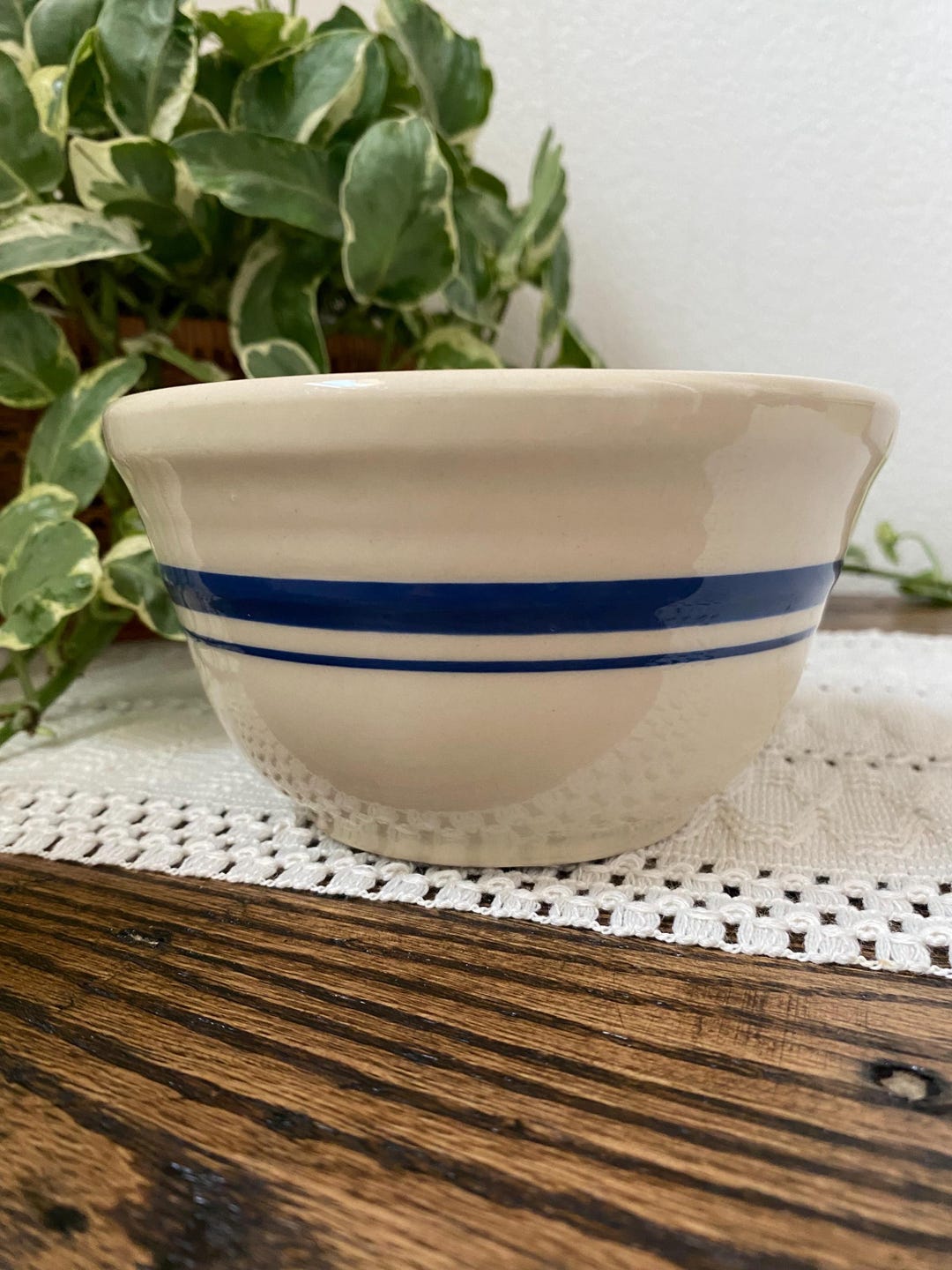 Vintage Roseville Friendship Pottery Blue Stripe 6 Bowl Farmhouse ...