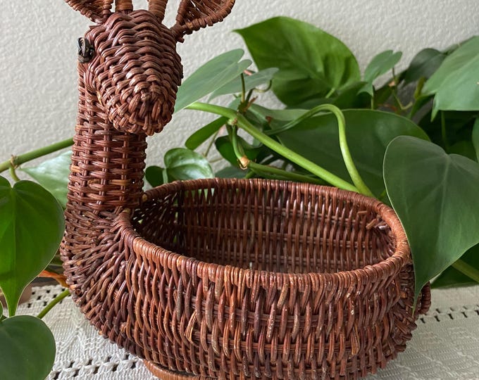 Vintage Wicker Deer Planter Basket - Etsy