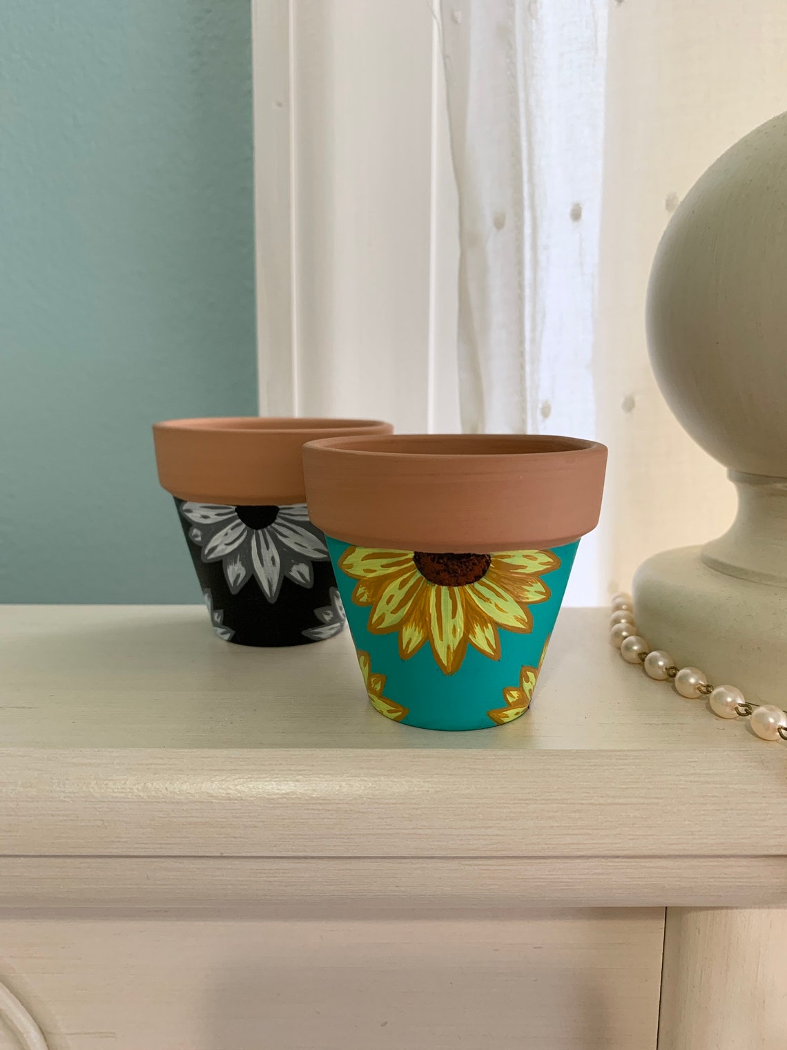 Mini 2 Painted Sunflower Pots | Etsy