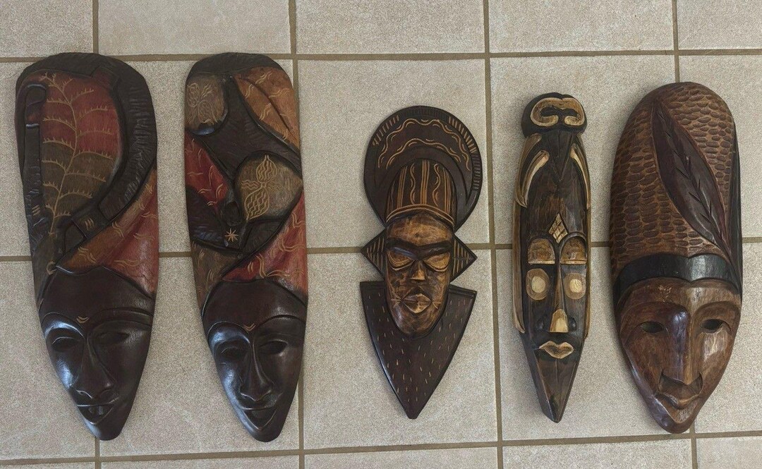 5* VTG Hand Carved Wood African Tribal Mask Ghana LOT Bundle - Etsy