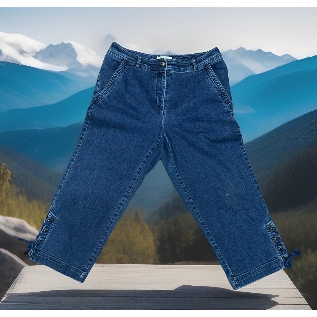 Y2K Style Westbound Sz 10 Stretch Capri Jeans Lace up Hem Cropped Denim ...