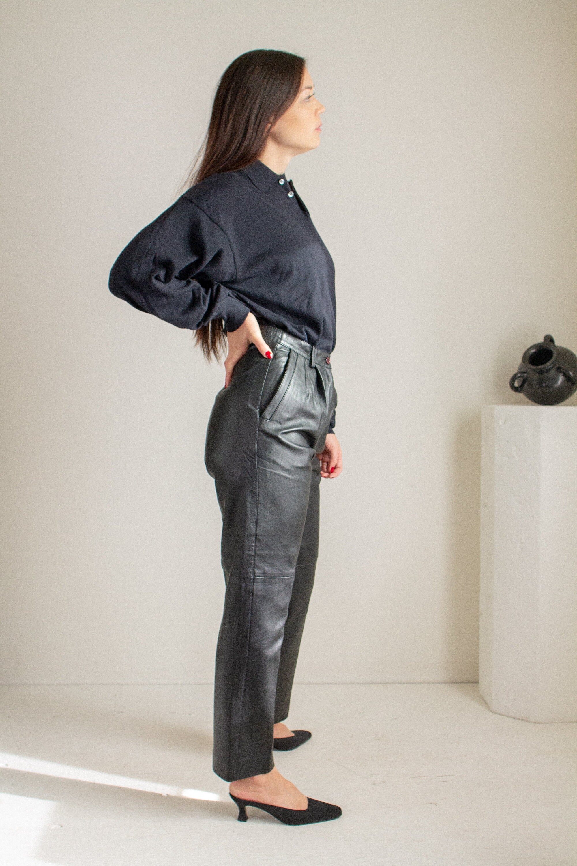 Vintage Black Pleated Leather Pants // S 1601 - Etsy