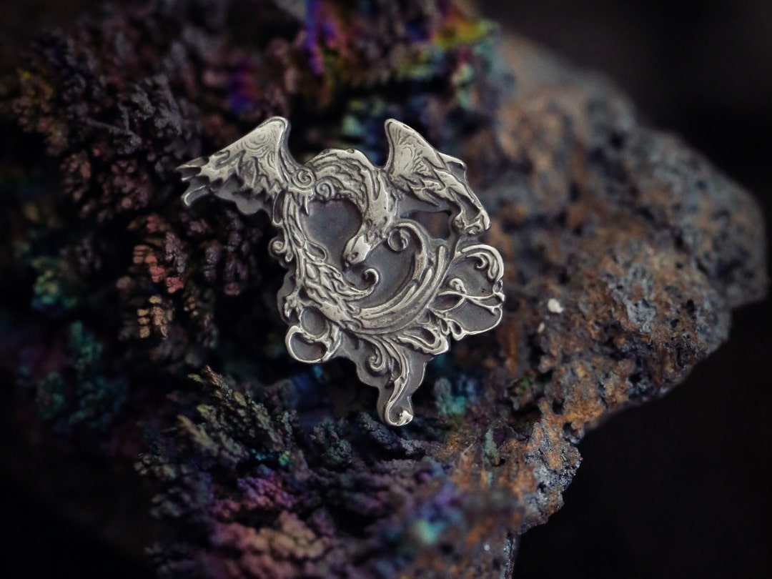 Mythical Phoenix Bird Brooch in Sterling Silver, Firebird Breast Pin ...