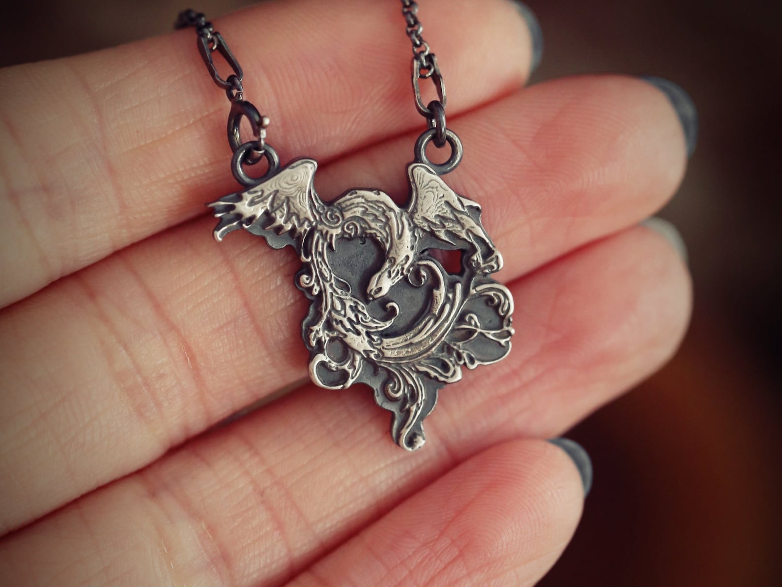 Mythical Phoenix Bird Pendant, Sterling Silver 925, Firebird Charm ...