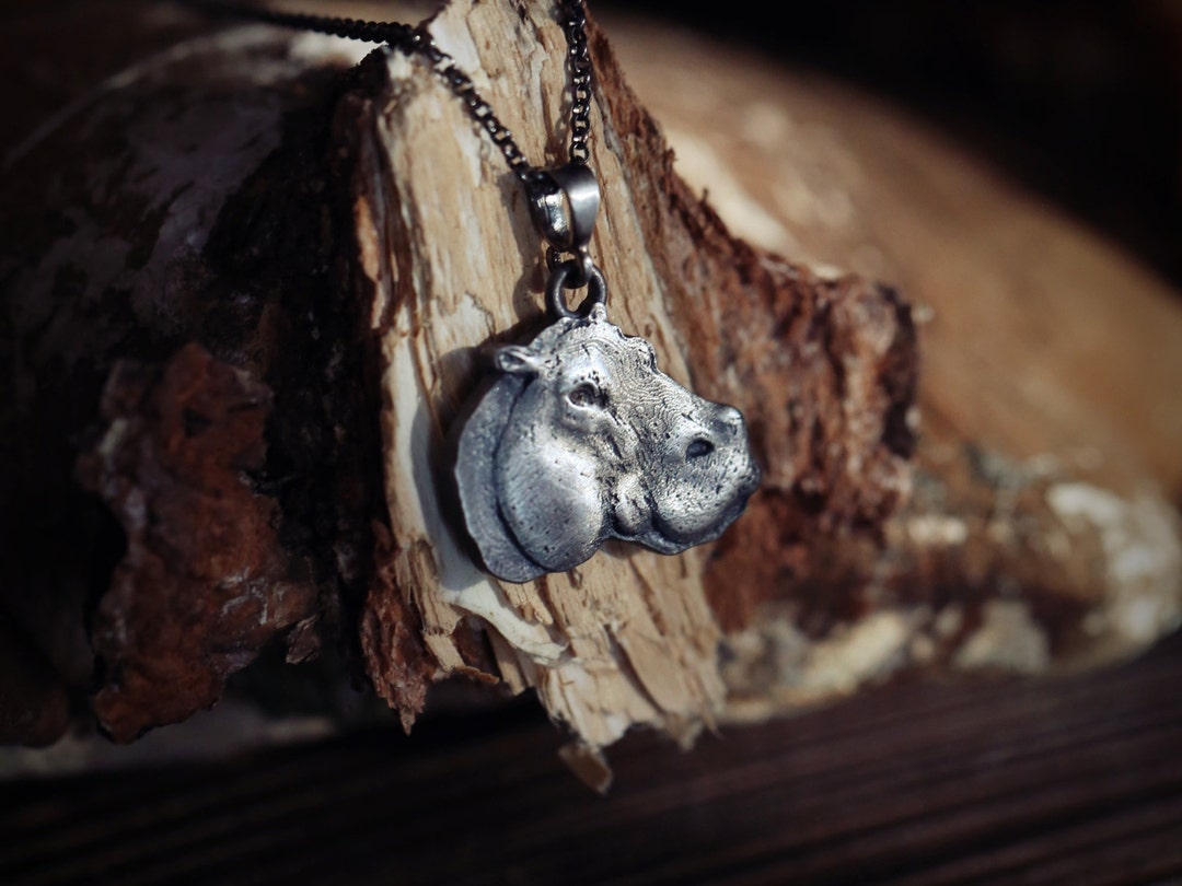 Hippo Pendant, Sterling Silver 925, Hippopotamus Charm, Hippo Head ...