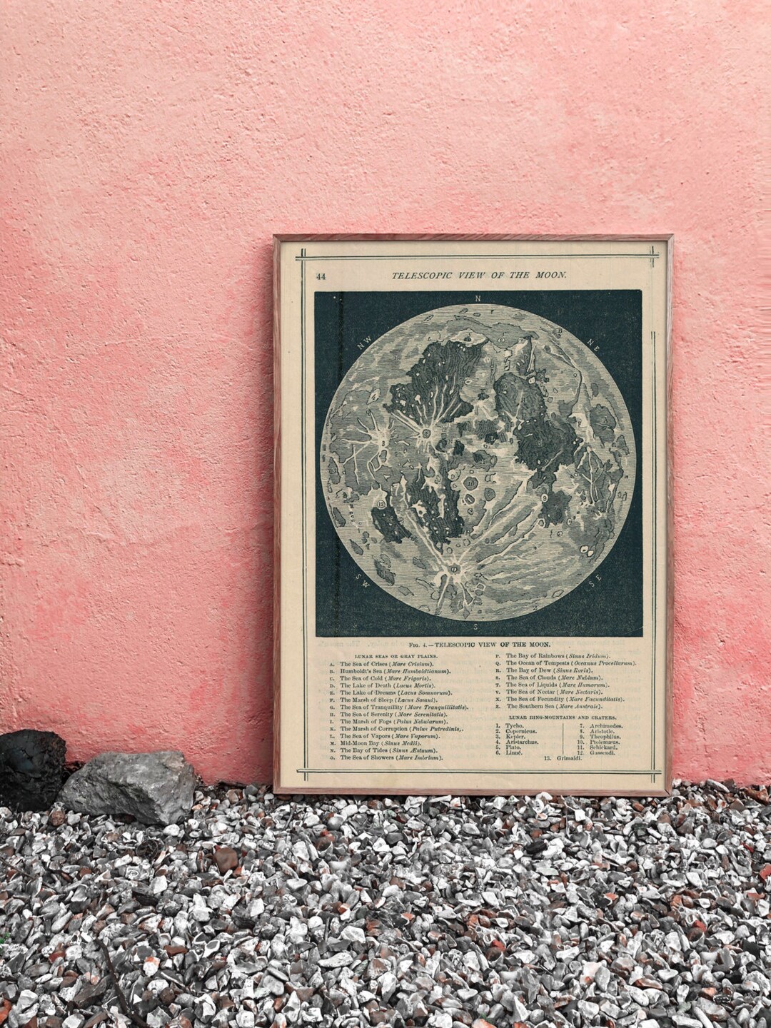 Moon Map Lunar Astronomy Wall Art Print, Geography Moon Chart ...
